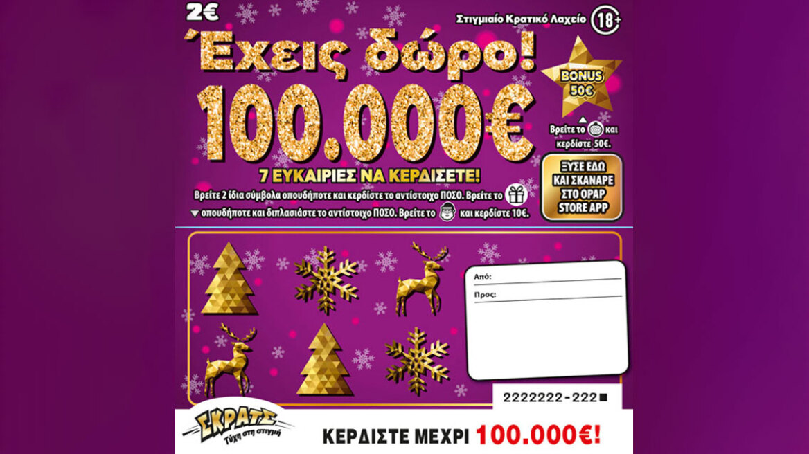 ΣΚΡΑΤΣ: Κέρδισε 100.000 ευρώ στο παιχνίδι «ΕΧΕΙΣ ΔΩΡΟ 100.000€»