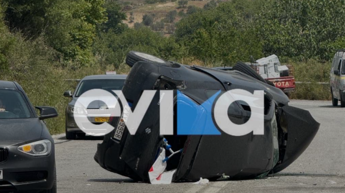 Τροχαίο με δυο τραυματίες στην Εύβοια - ΙΧ τούμπαρε σε κεντρικό δρόμο