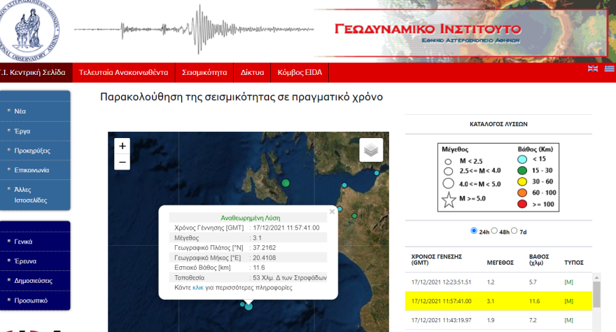 Σεισμός τώρα: Ασθενής δόνηση 3,1 Ρίχτερ στις Στροφάδες νήσους στο Ιόνιο