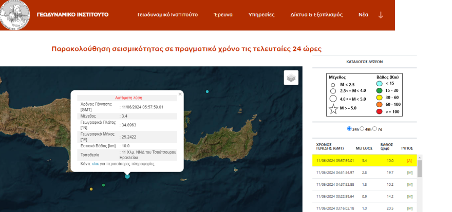 Σεισμός 3,4 Ρίχτερ στα ανοιχτά της Κρήτης - Νότια του Ηρακλείου το ...